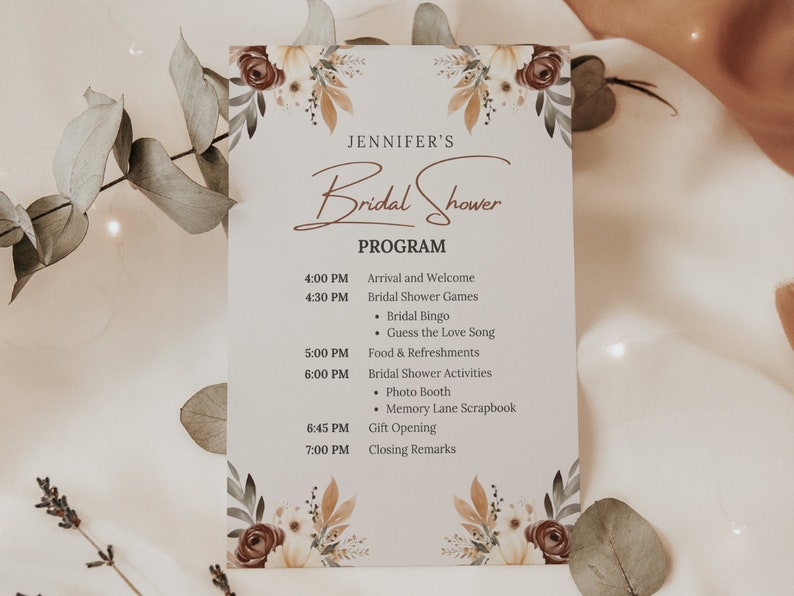 Boho Bridal Shower Program, Bridal Party Program Template, Printable ...