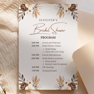 Boho Bridal Shower Program, Bridal Party Program Template, Printable ...