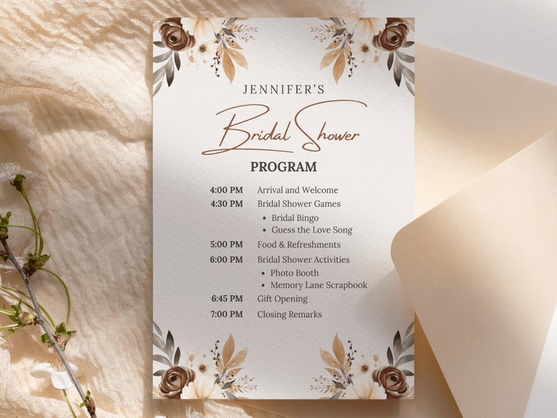 Boho Bridal Shower Program, Bridal Party Program Template, Printable ...