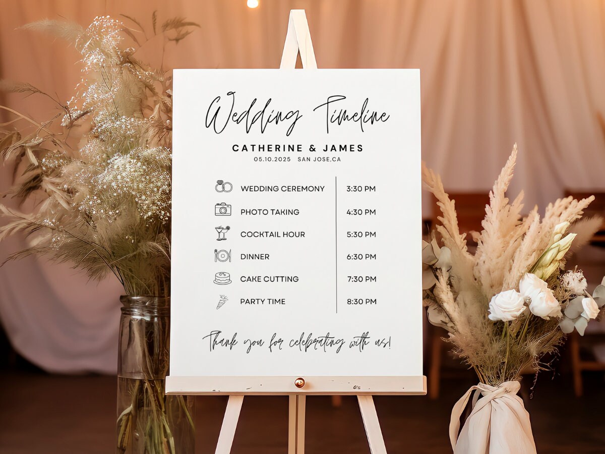 Wedding Timeline Sign Template, Modern Wedding Order of Events Timeline ...