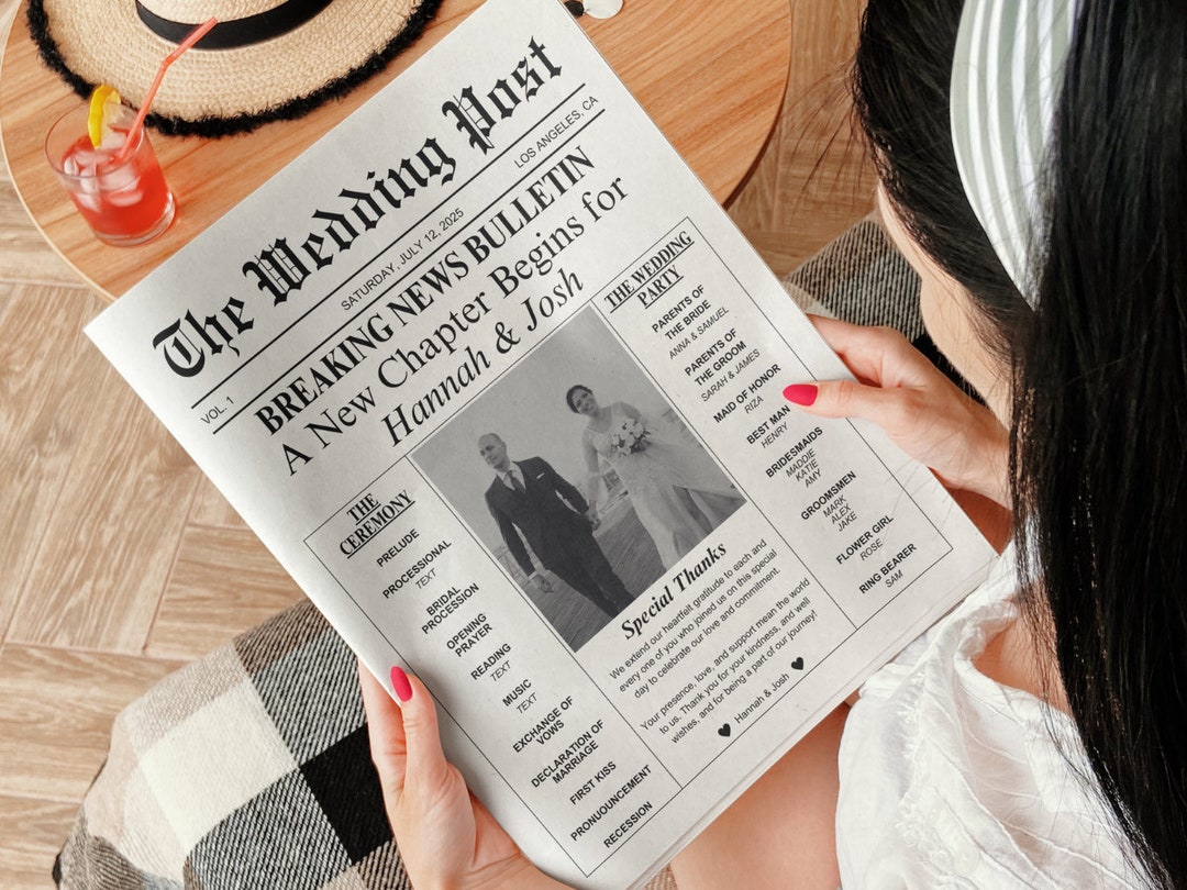Newspaper Wedding Program Template, Wedding Day Newspaper With Timeline ...