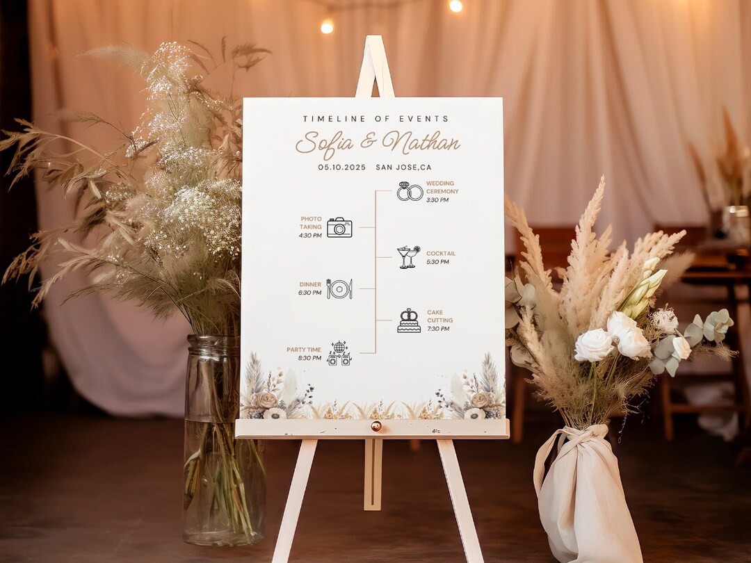 Wedding Timeline Sign Template, Boho Wedding Order of Events Timeline ...