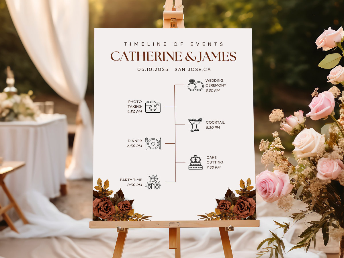 Wedding Timeline Sign Template, Boho Wedding Order of Events Timeline ...