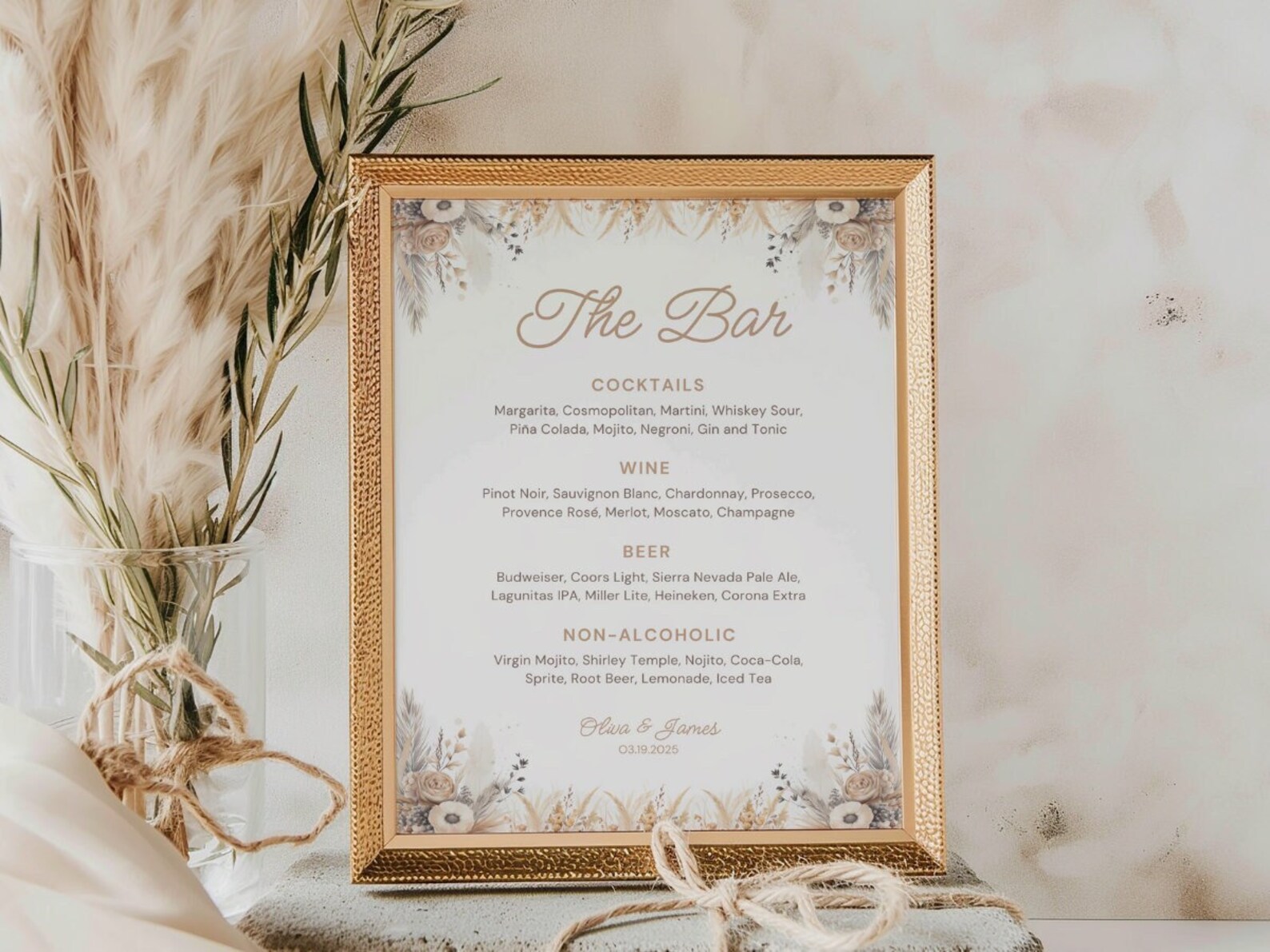 Wedding Bar Menu Template, Wedding Drinks Menu Template, Boho Wedding ...