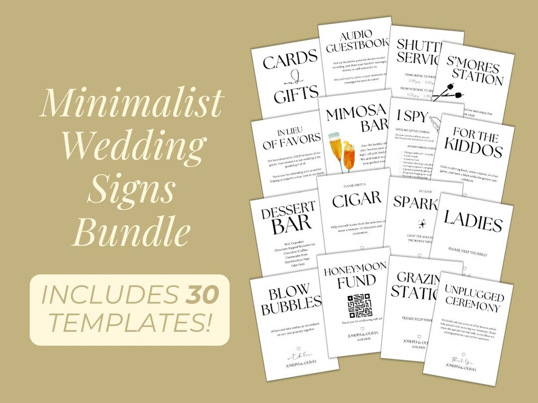 Minimalist Wedding Signage Bundle, Reception Table Signs (digital ...