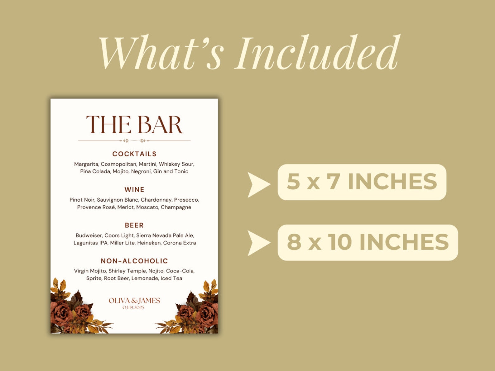 Rustic Wedding Bar Menu Template, Printable Drinks Sign (digital ...