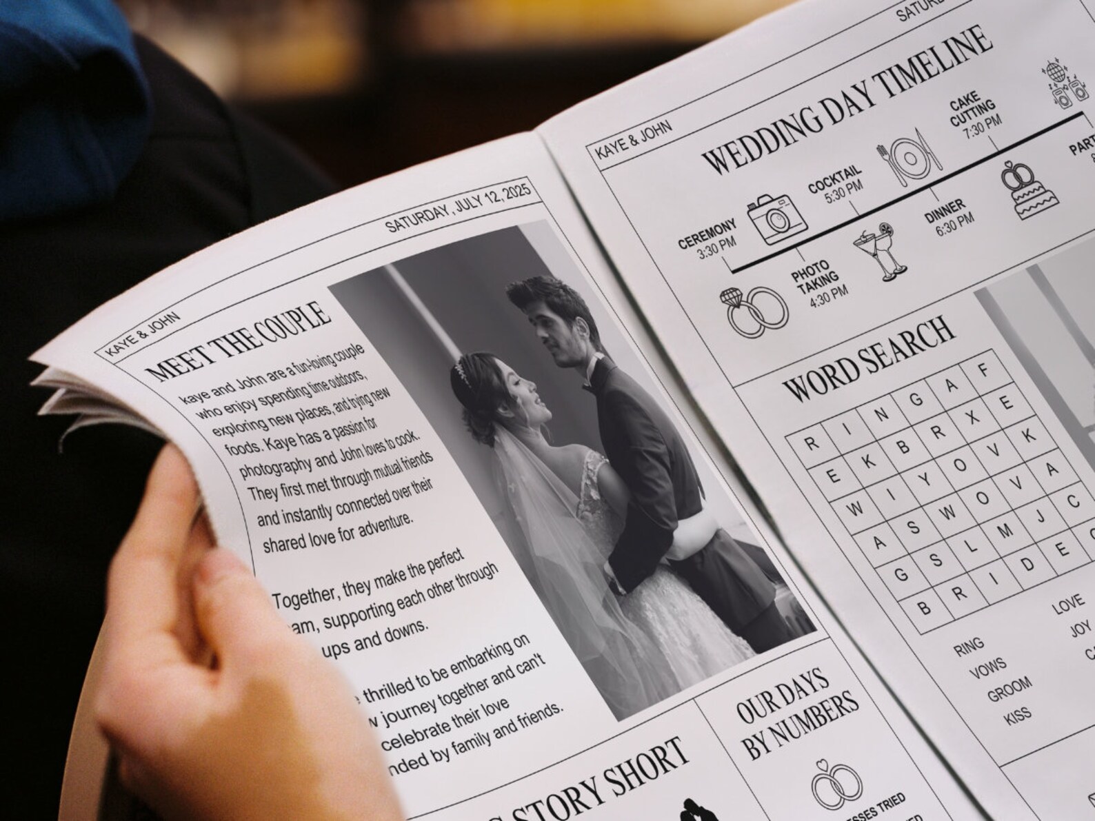 Newspaper Wedding Program Template, Printable Wedding Day Timeline ...