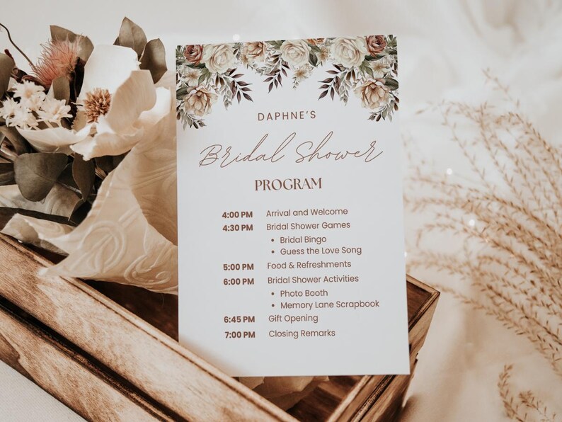 Boho Bridal Shower Program, Bridal Party Program Template, Printable ...