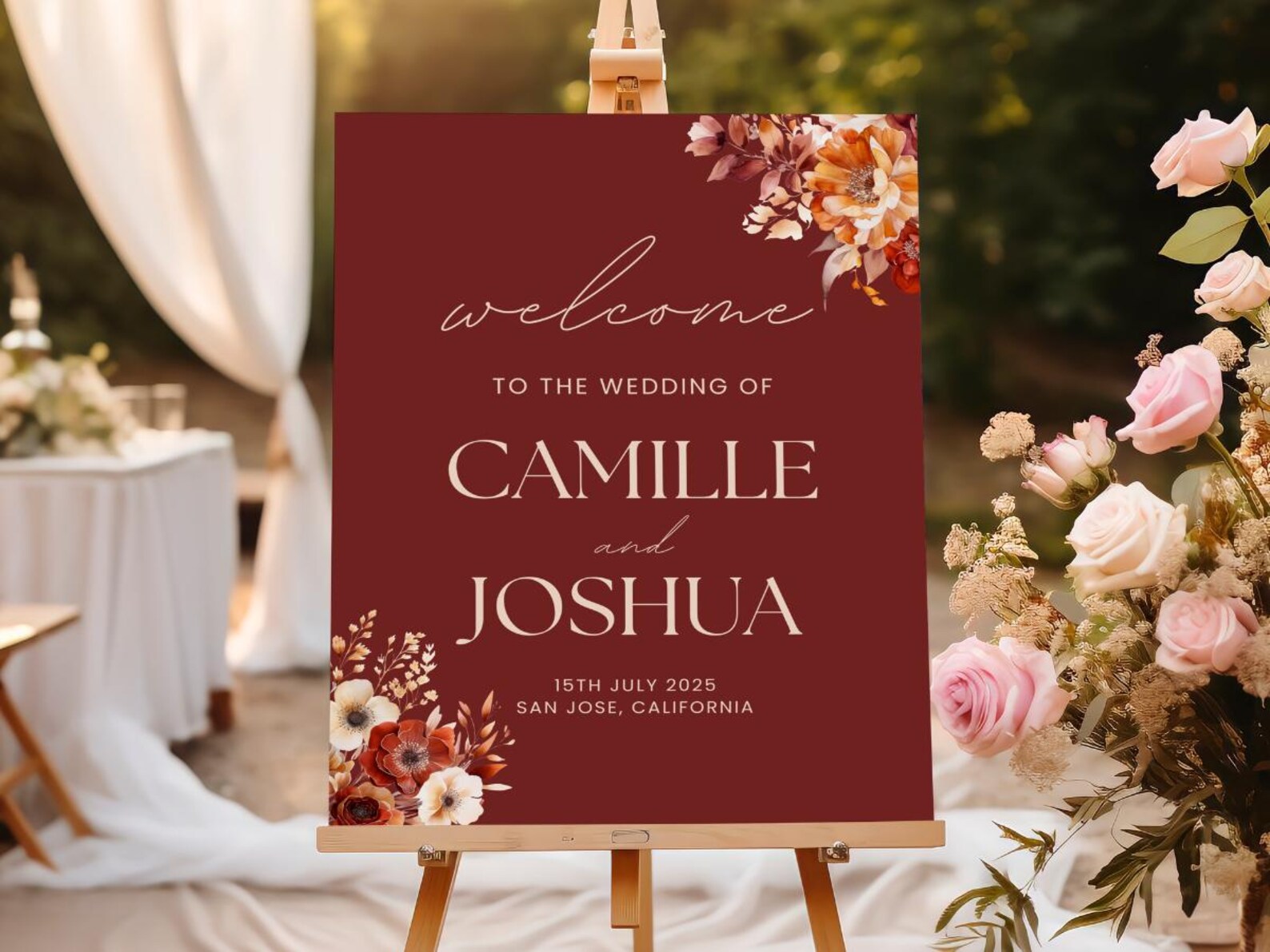 Burgundy Theme Wedding Entrance Sign, Wedding Welcome Sign Template ...