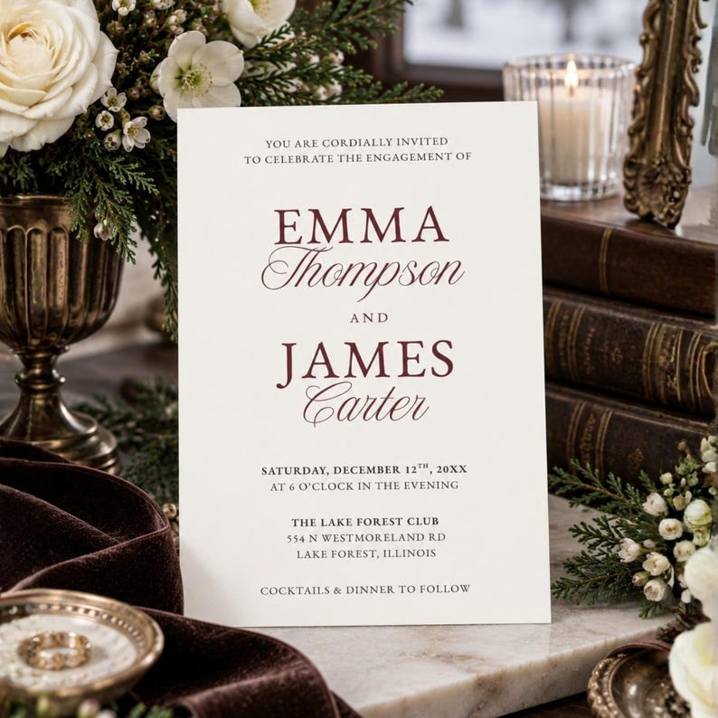 Winter Engagement Party Invitation Template, Old Money Canva Design ...
