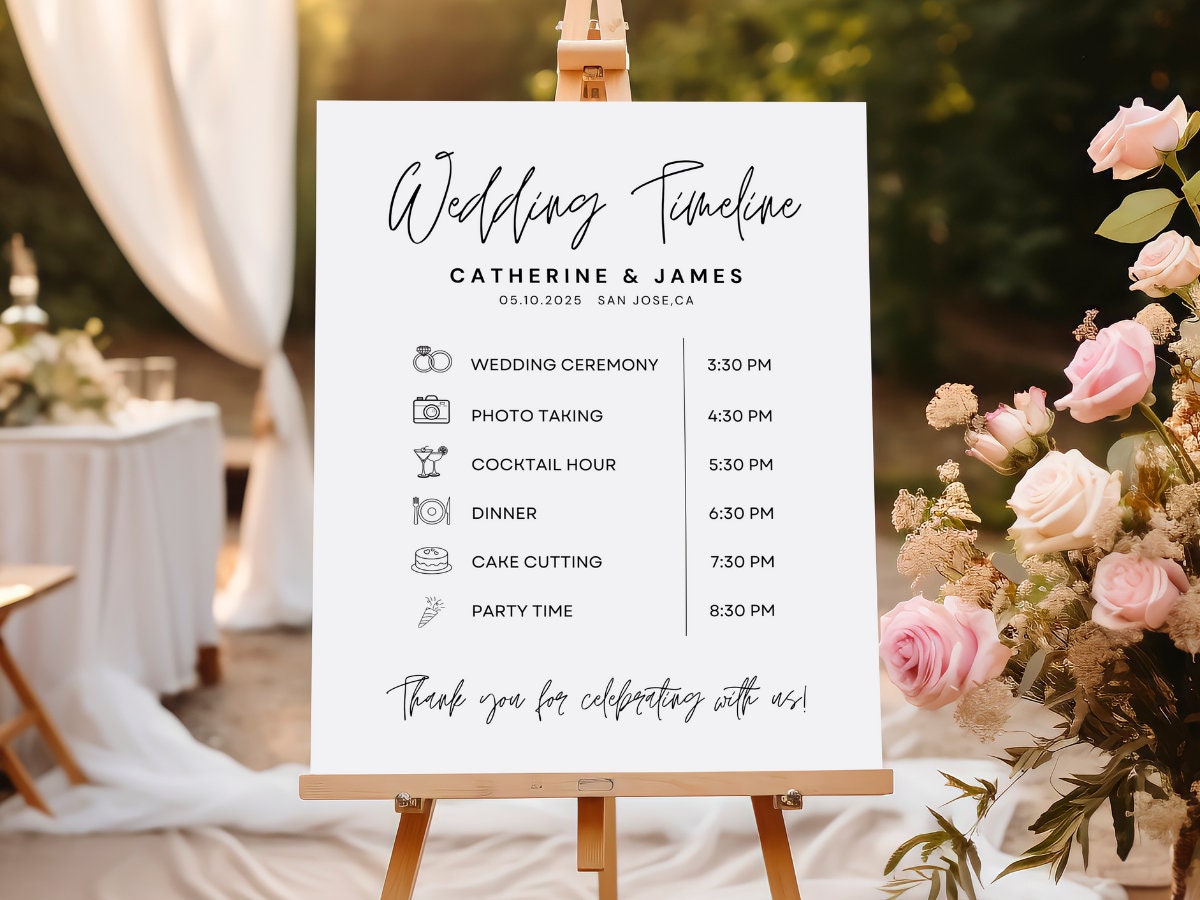 Wedding Timeline Sign Template, Modern Wedding Order of Events Timeline ...