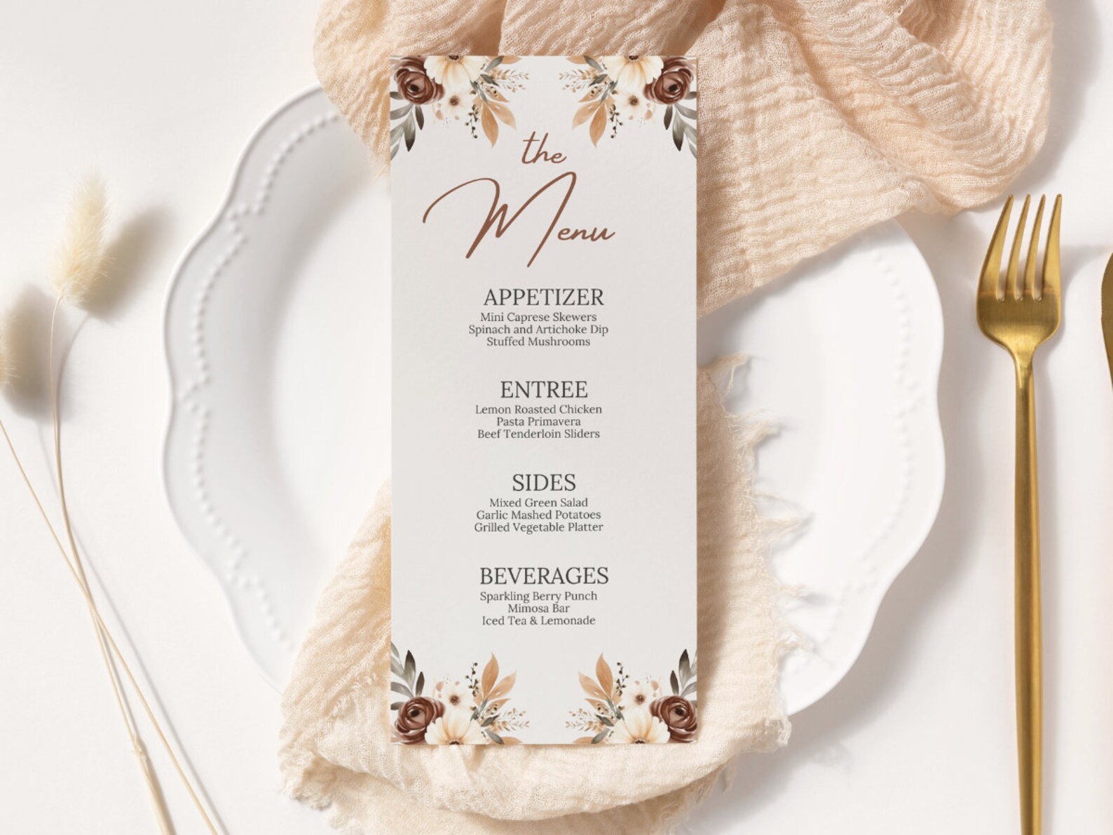 Bridal Shower Menu Card, Wedding Menu Card Template, Floral Bridal ...