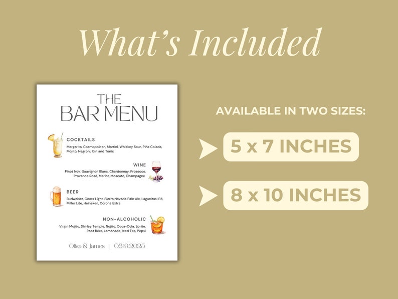 Minimalist Wedding Bar Menu Template, Wedding Drinks Menu Template ...
