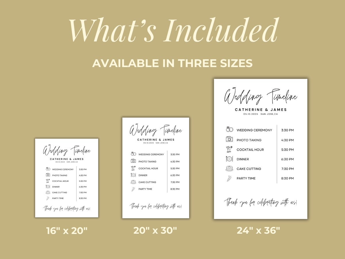 Wedding Timeline Sign Template, Modern Wedding Order of Events Timeline ...