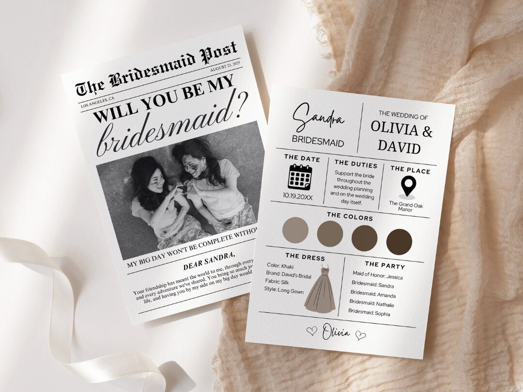 Newspaper Bridesmaid Proposal Card Template (digital Download) - Etsy