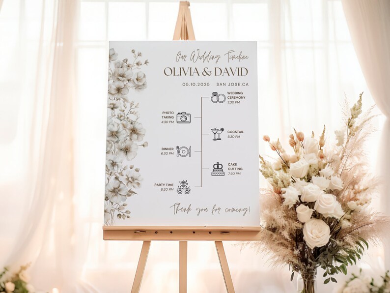 Modern Floral Wedding Timeline Sign Template (digital Download) - Etsy
