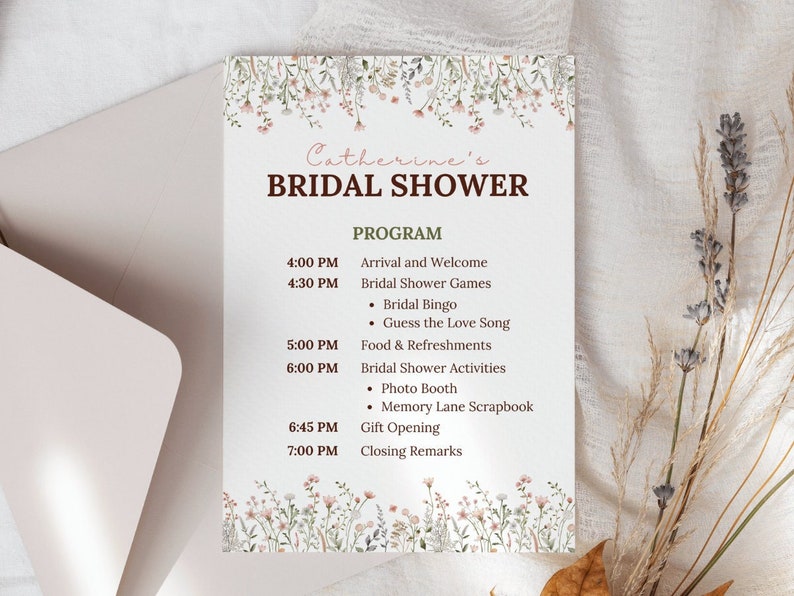 Wildflower Bridal Shower Program Bridal Party Program Template