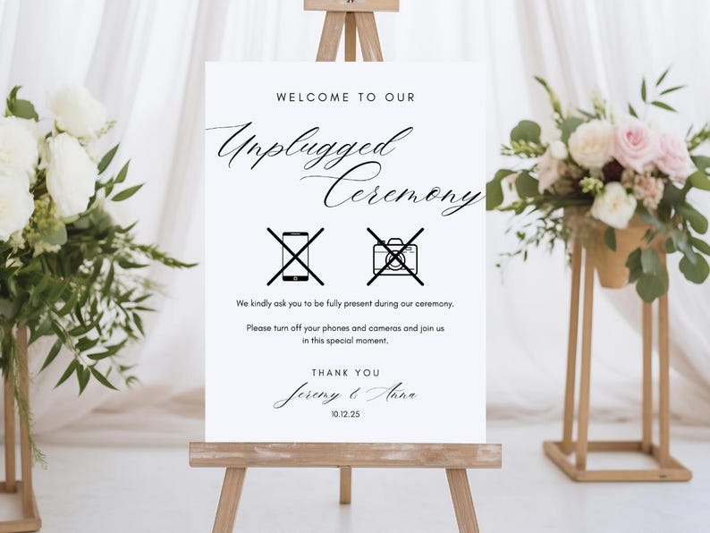 Unplugged Ceremony Wedding Sign Template, Minimalist Elegant Design ...