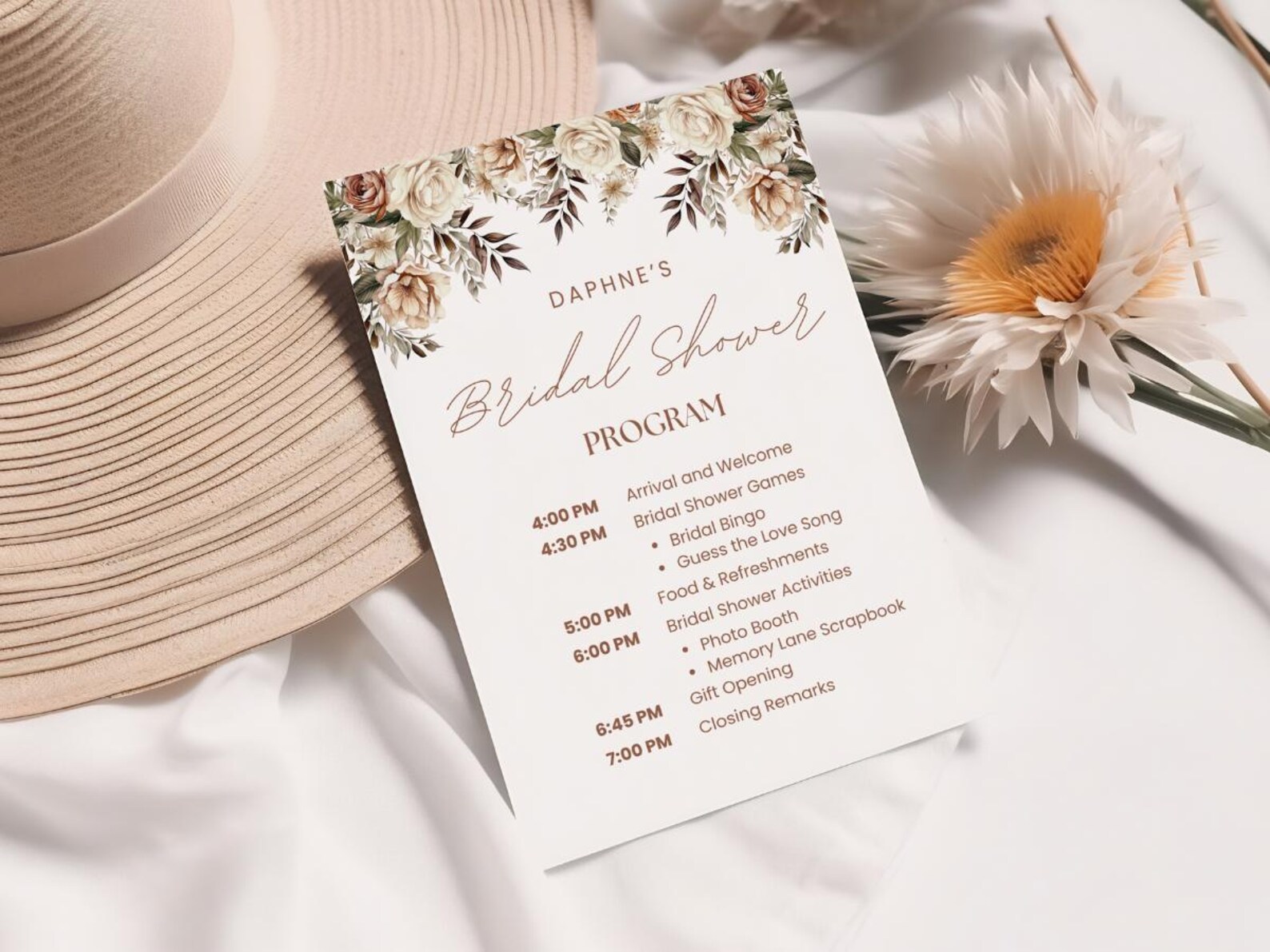 Boho Bridal Shower Program, Bridal Party Program Template, Printable ...