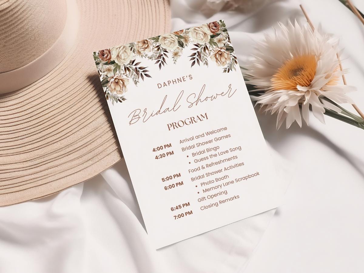 Boho Bridal Shower Program, Bridal Party Program Template, Printable ...