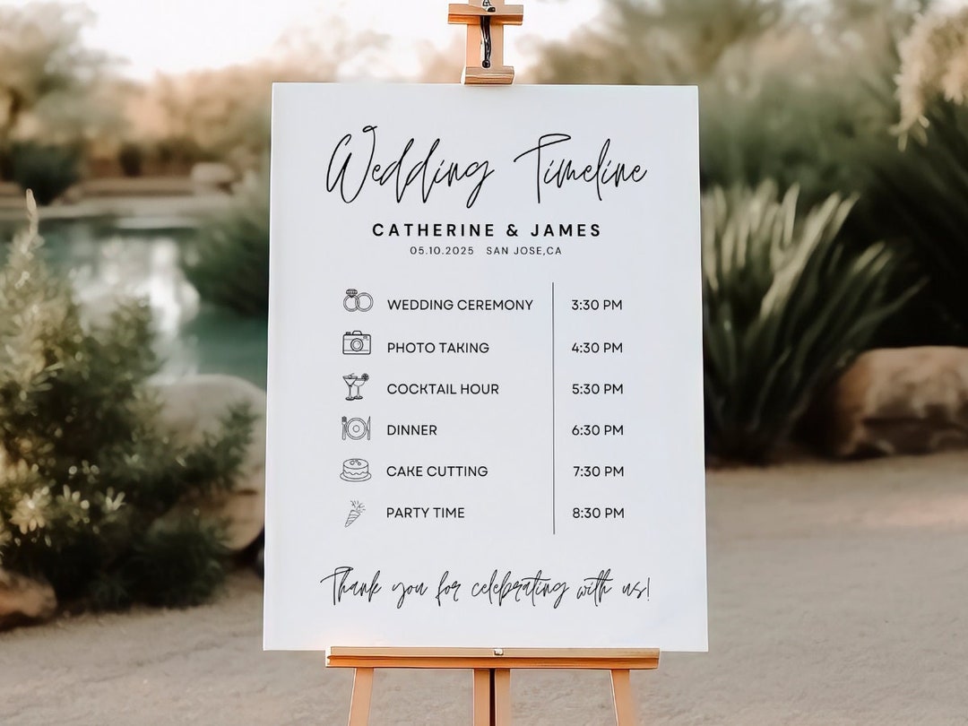 Wedding Timeline Sign Template, Modern Wedding Order of Events Timeline ...