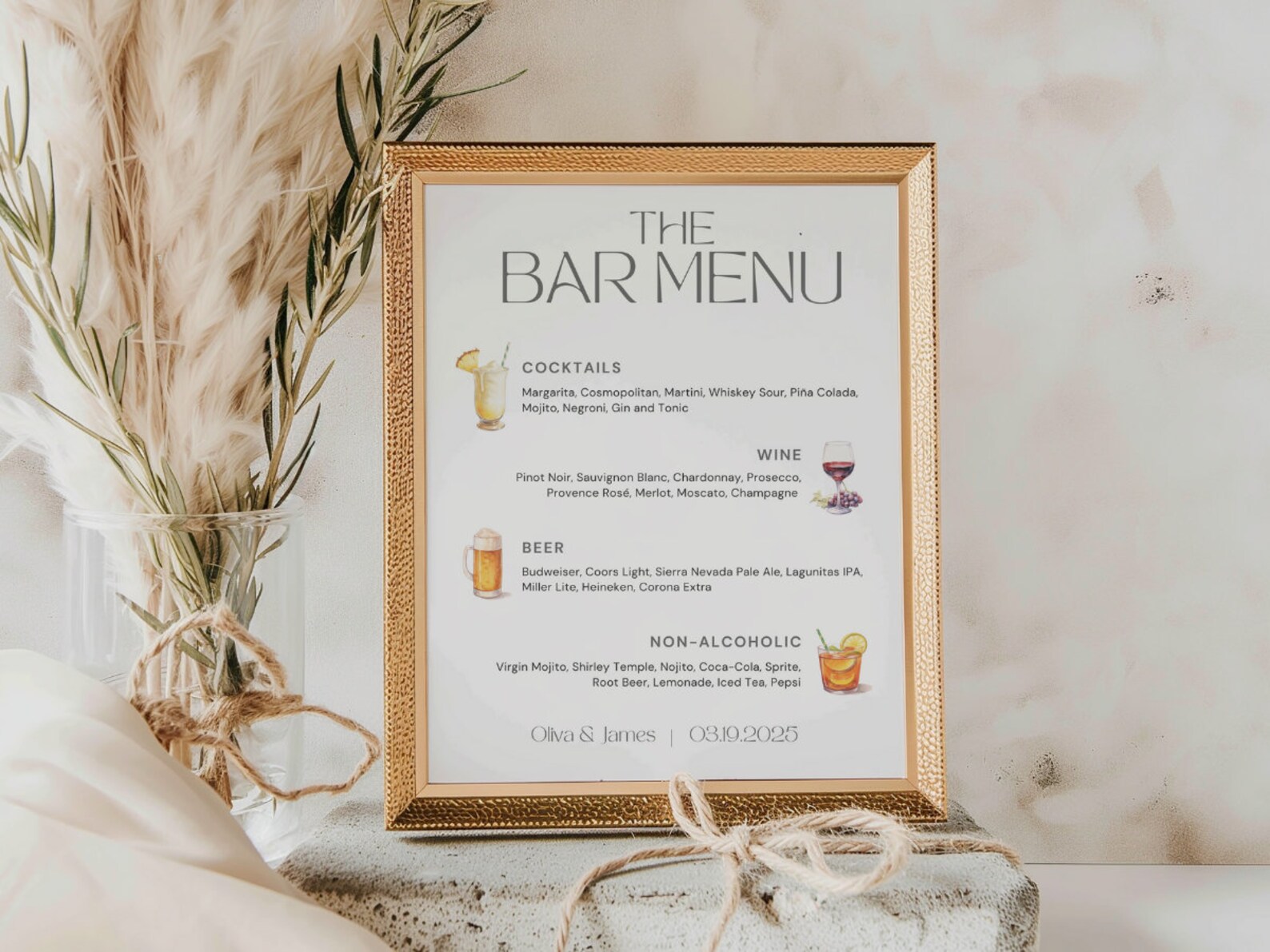 Minimalist Wedding Bar Menu Template, Wedding Drinks Menu Template ...