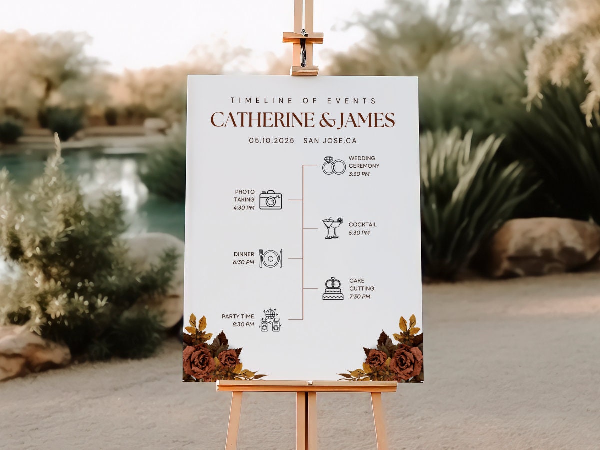 Boho Wedding Timeline Sign Template, Order of Events (digital Download ...