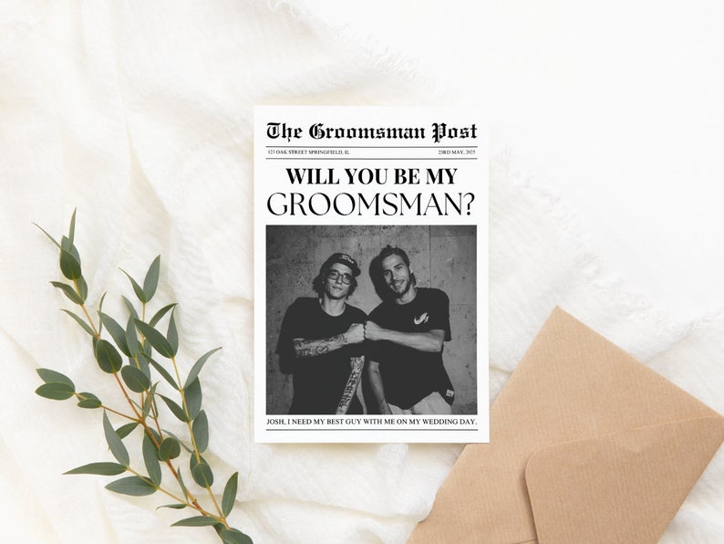 Groomsman Proposal Card, Newspaper Groomsmen Proposal Card Template ...