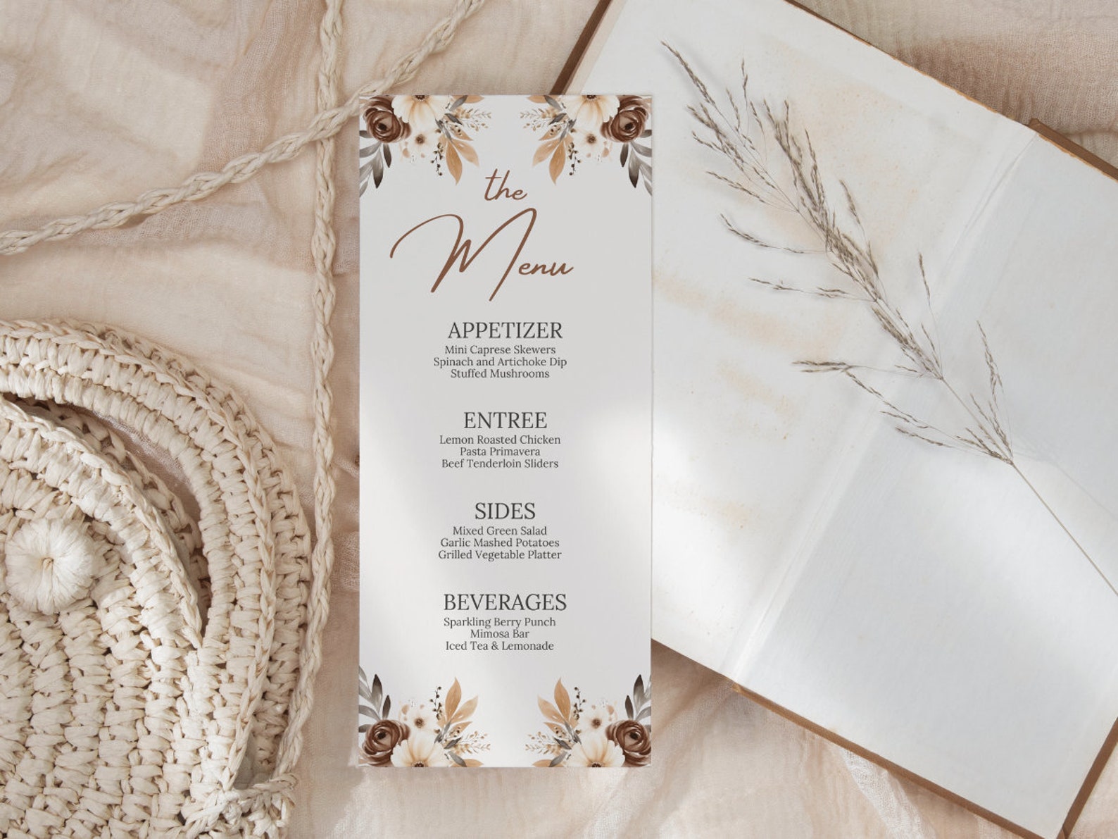 Bridal Shower Menu Card, Wedding Menu Card Template, Floral Bridal ...