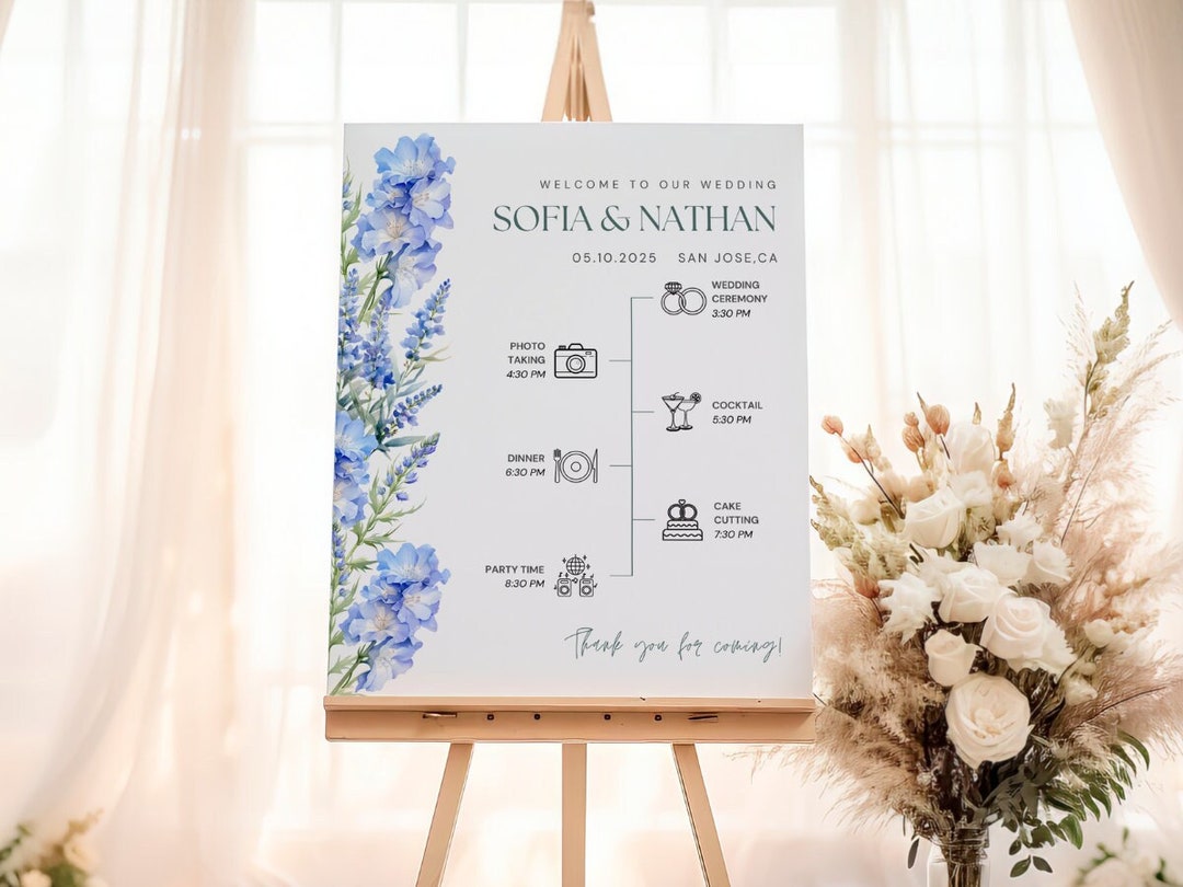 Wedding Timeline Sign Template, Floral Wedding Order of Events Timeline ...
