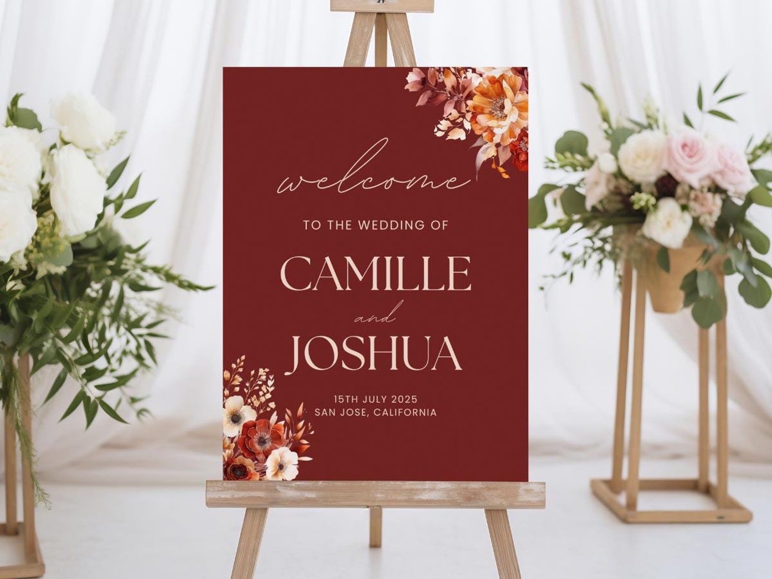 Burgundy Theme Wedding Entrance Sign, Wedding Welcome Sign Template ...