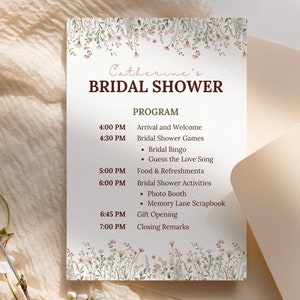 Wildflower Bridal Shower Program, Bridal Party Program Template ...