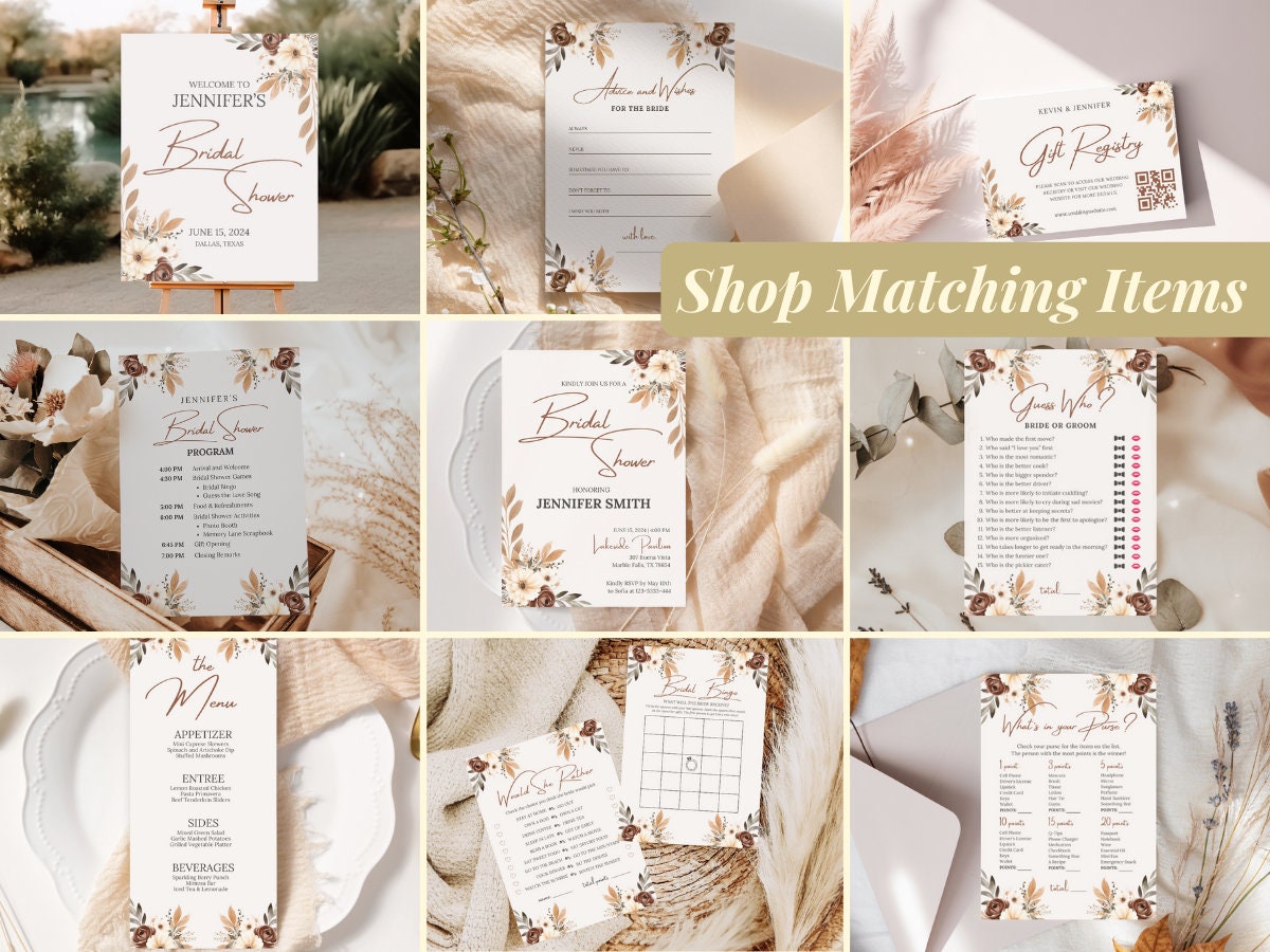 Boho Bridal Shower Program, Bridal Party Program Template, Printable ...