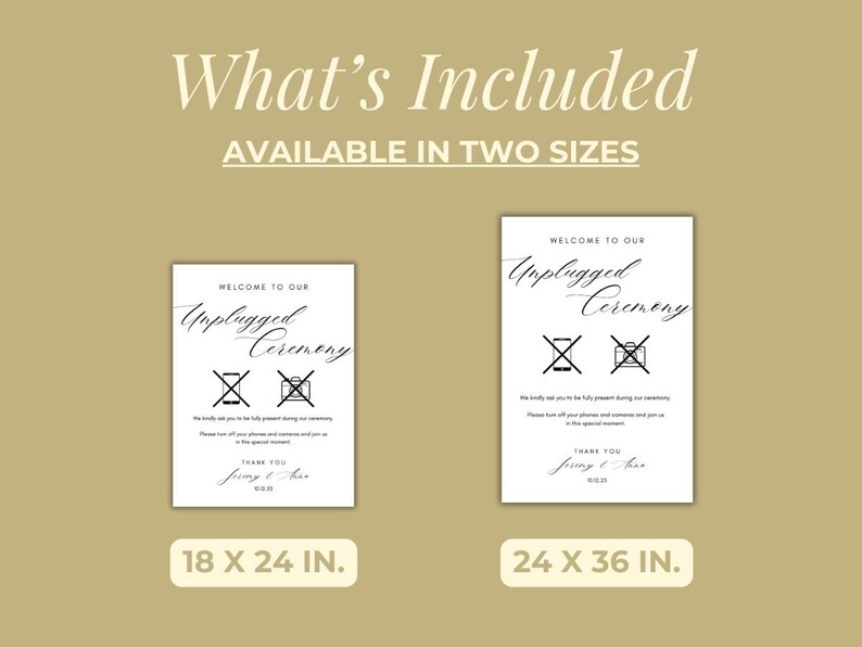 Unplugged Ceremony Wedding Sign Template, Minimalist Elegant Design ...