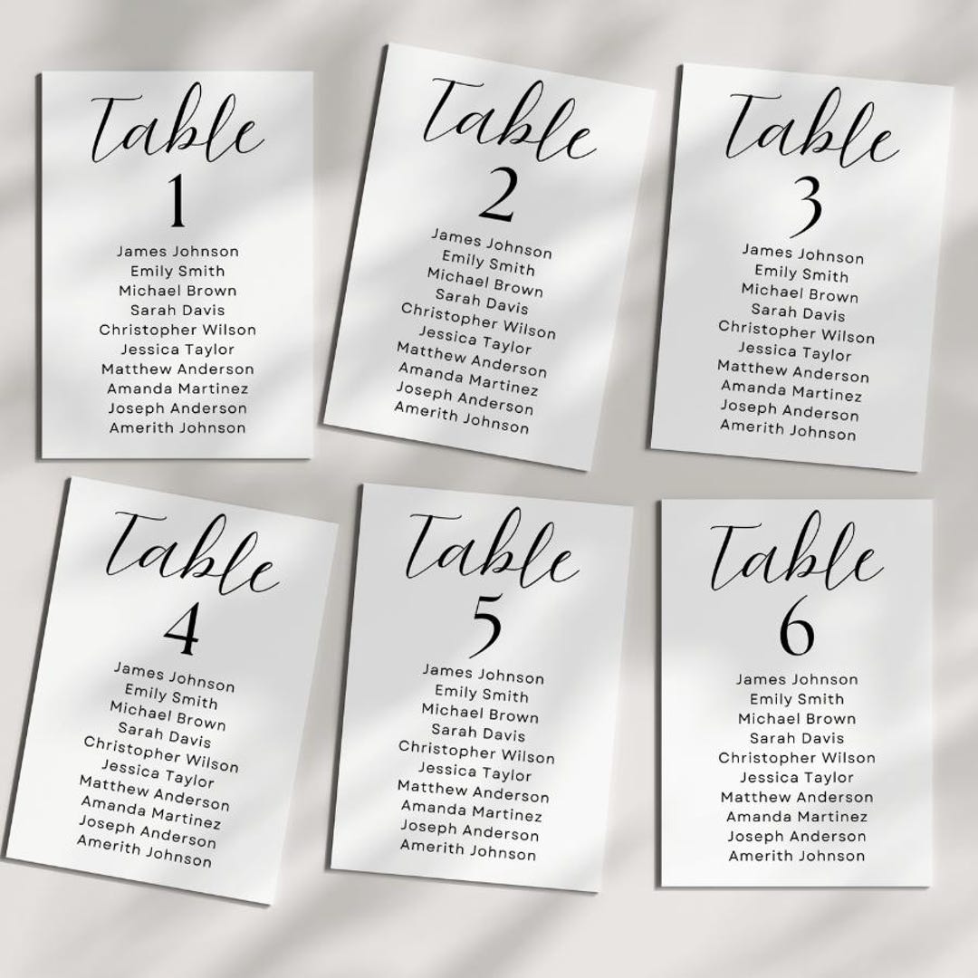 Wedding Seating Chart Cards Template, Table Seating Chart, Wedding ...