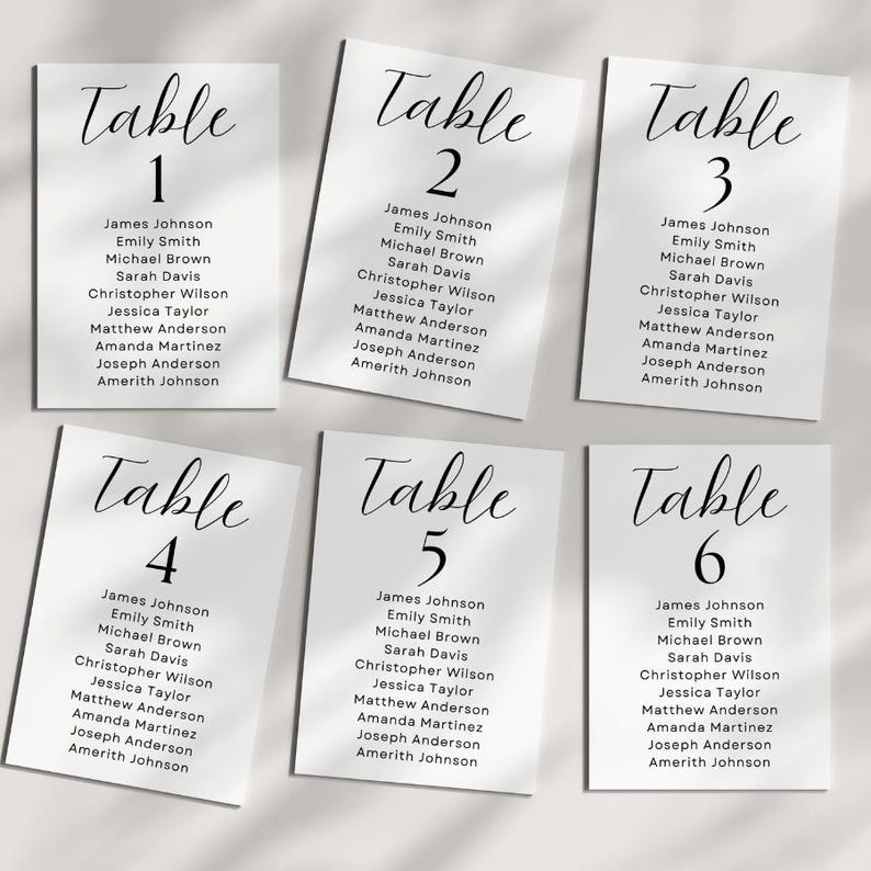 Wedding Seating Chart Cards Template, Table Seating Chart, Wedding ...
