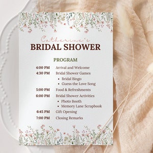 Wildflower Bridal Shower Program, Bridal Party Program Template ...