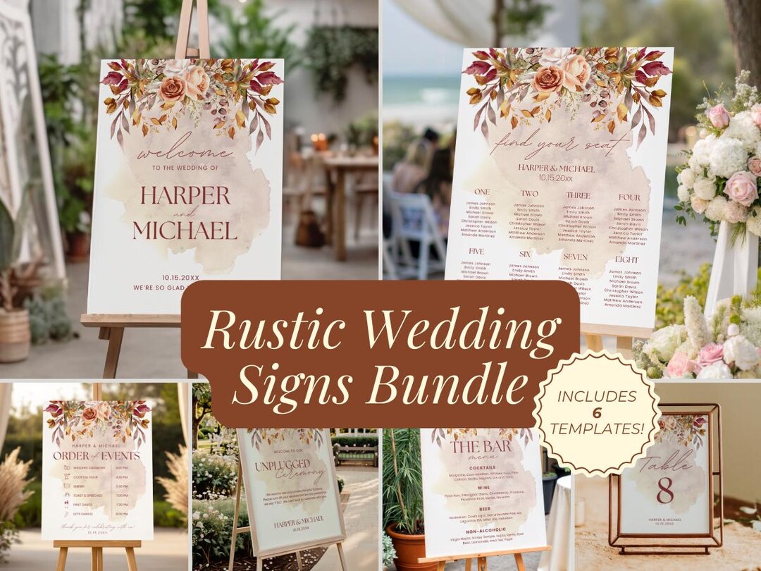 Rustic Wedding Signage Bundle, Canva Template (digital Download) - Etsy