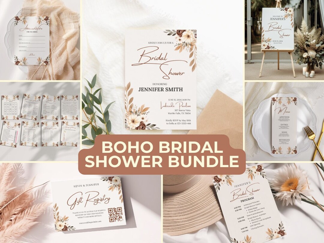 Boho Floral Bridal Shower Bundle, Printable Invitation & Games (PDF) - Etsy