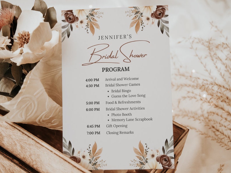 Boho Bridal Shower Program, Bridal Party Program Template, Printable ...