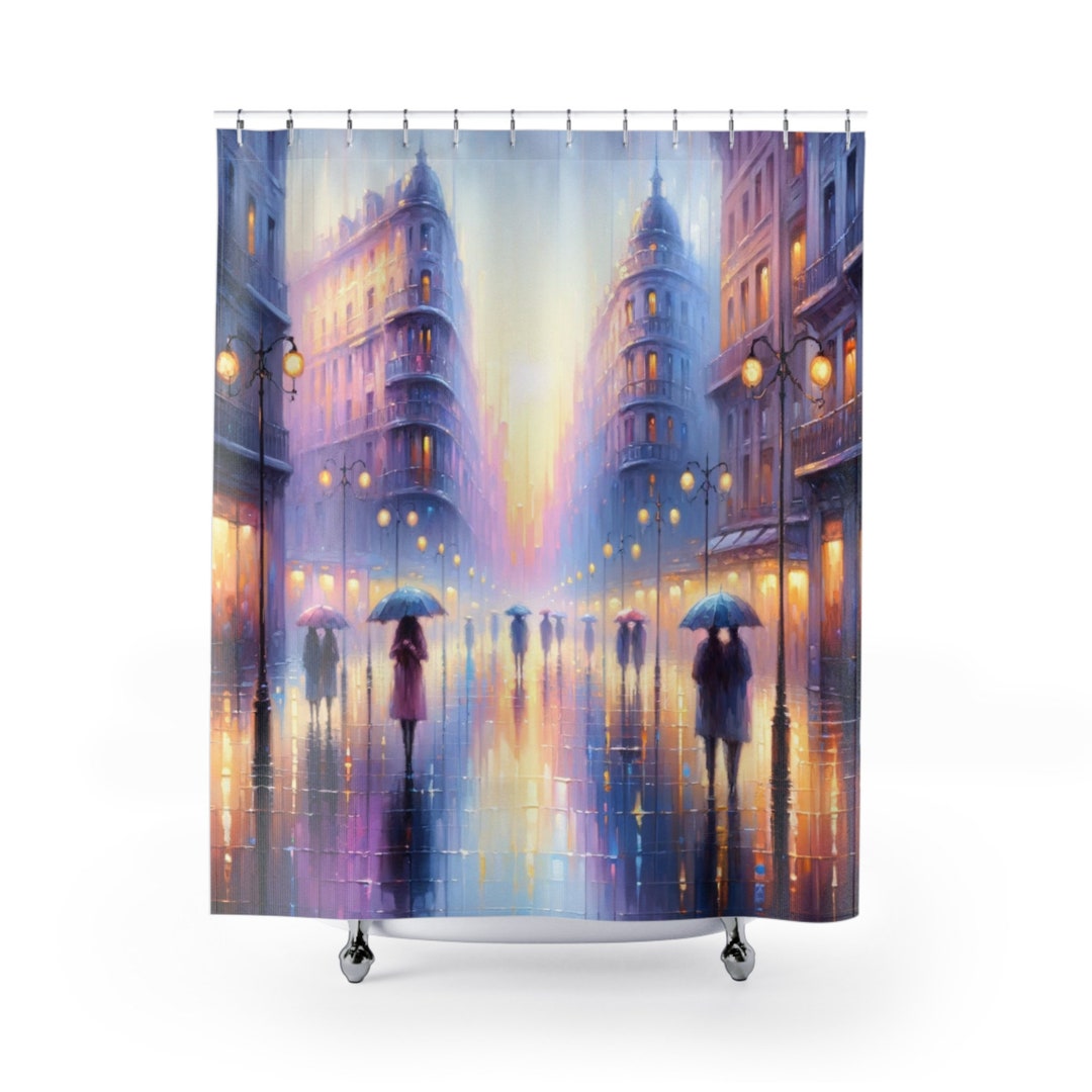 Metropolitan Rainfall Luxury Urban Shower Curtain Elegant Serenity Rain ...