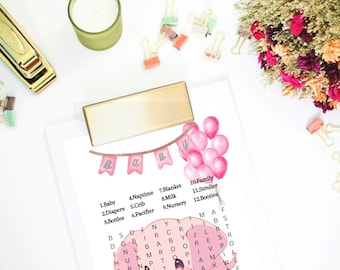 Baby Shower Word Search Game, Baby Girl Word Search, Baby Shower Game ...