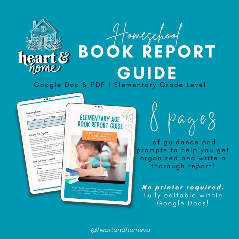 Elementary Book Report Guide | Homeschool & Classroom Resource (PDF ...