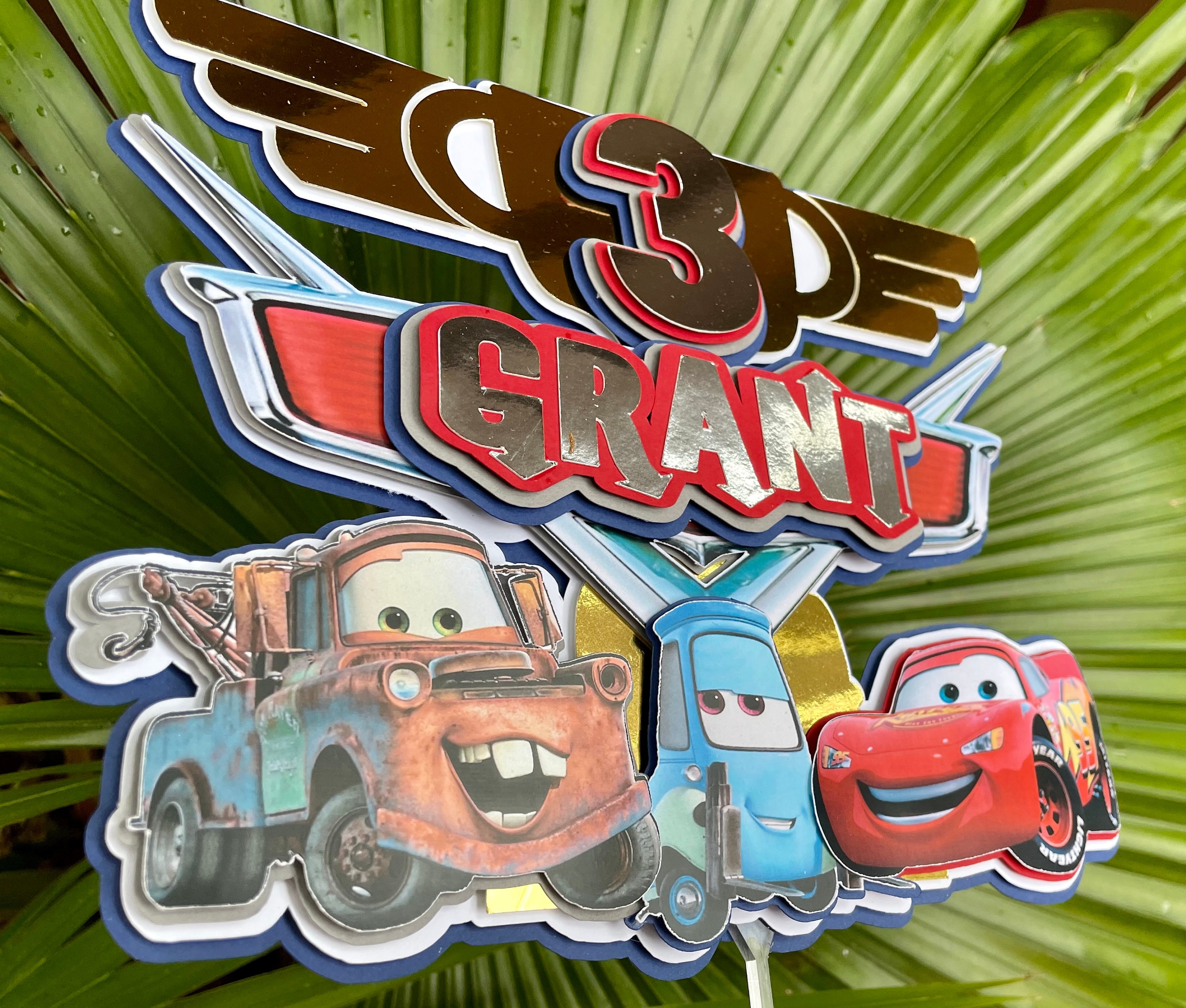 Cars Movie Cake Topper, Lightning Mcqueen, Mate, Sally, Guido ...