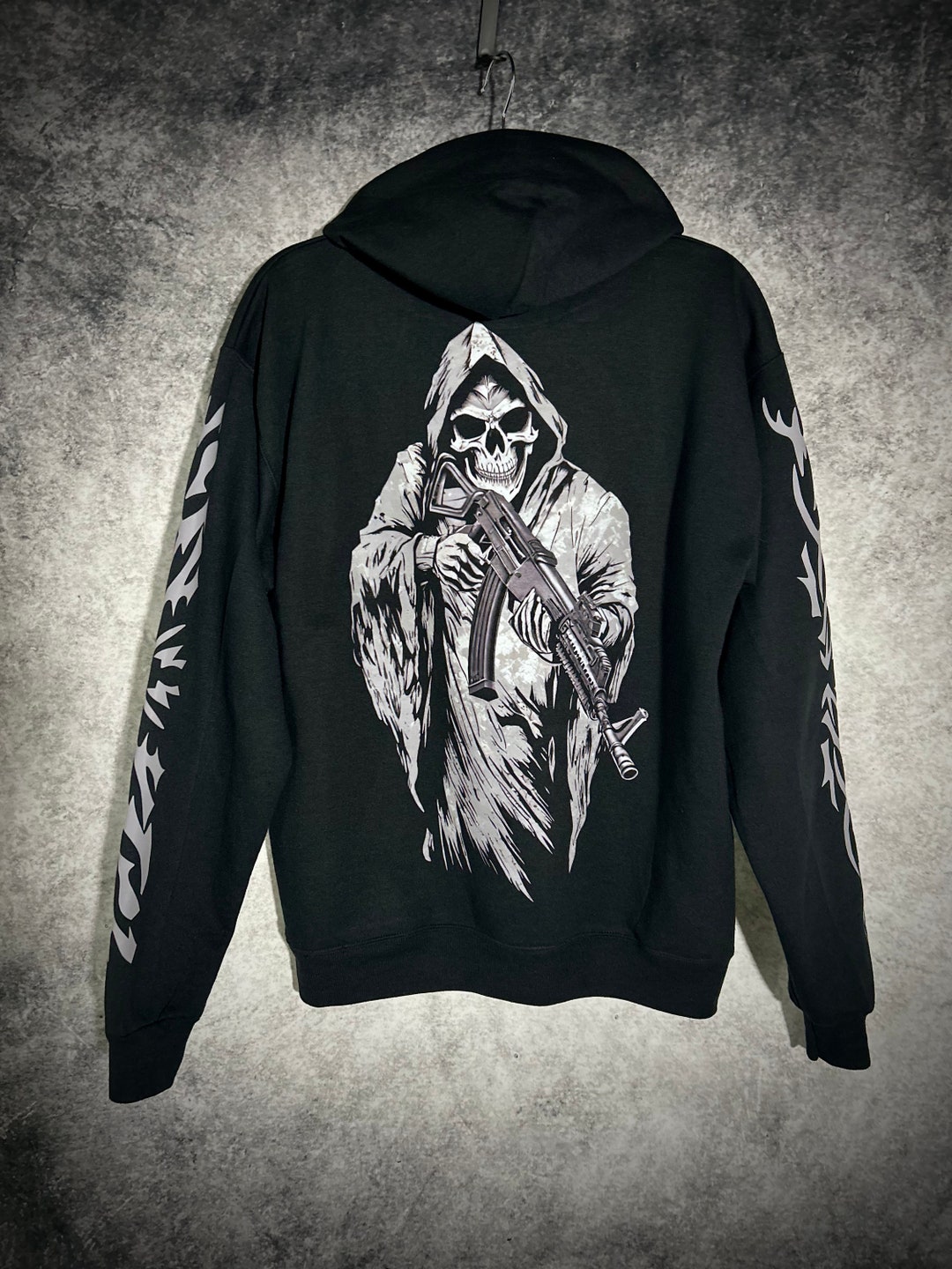 Grim Reaper AK Skull Hoodie Streetwear Graphic Hoodie for Festival ...