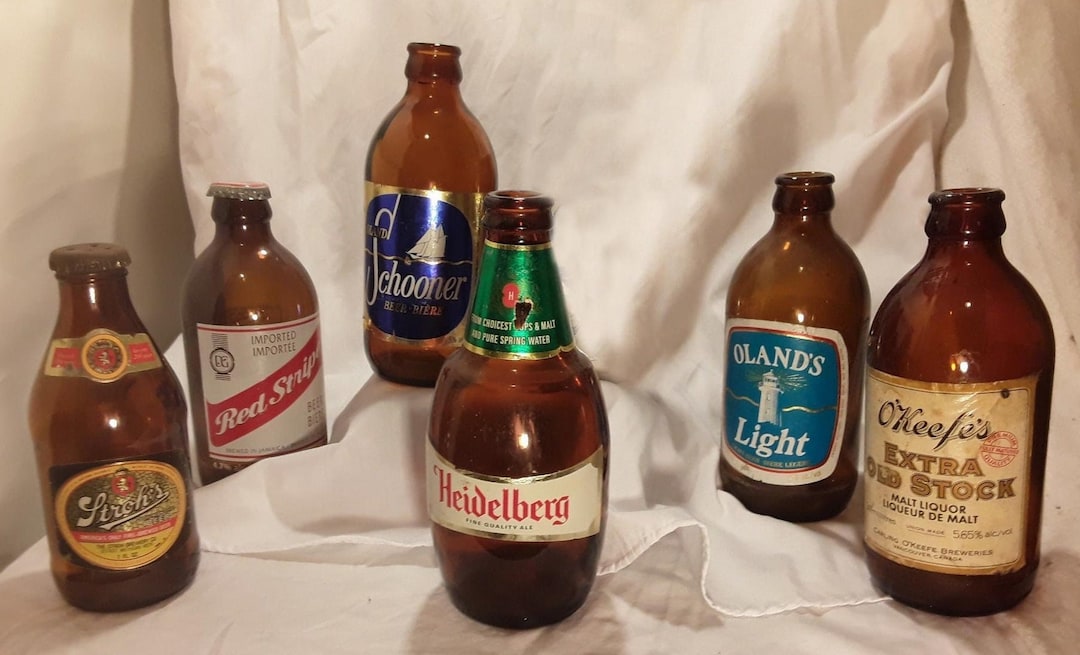 Vintage Stubby Beer Bottles, 1970's 1980's Collectible Retro Bar Decor ...