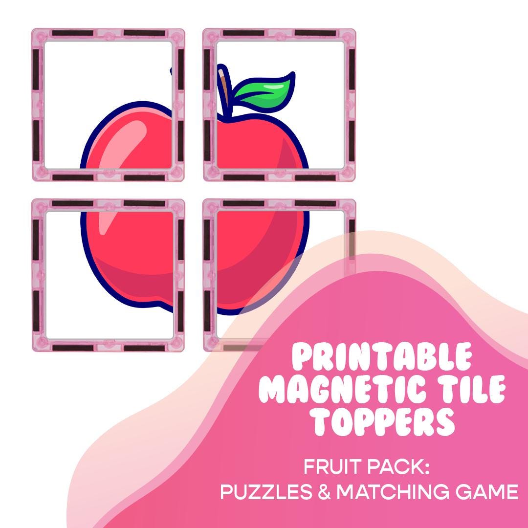 Fruit-themed Magnetic Tile Sticker Set Educational Printable for Kids ...