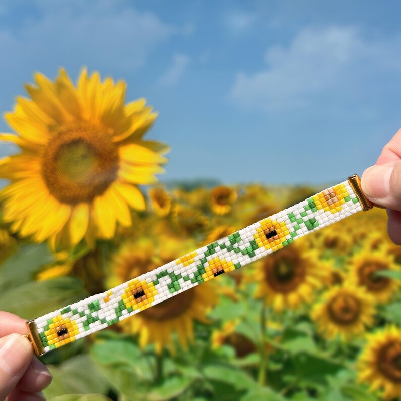 Sunflower - Miyuki Beaded Woven Bracelet, Loom Bead Bracelet, Handmade ...