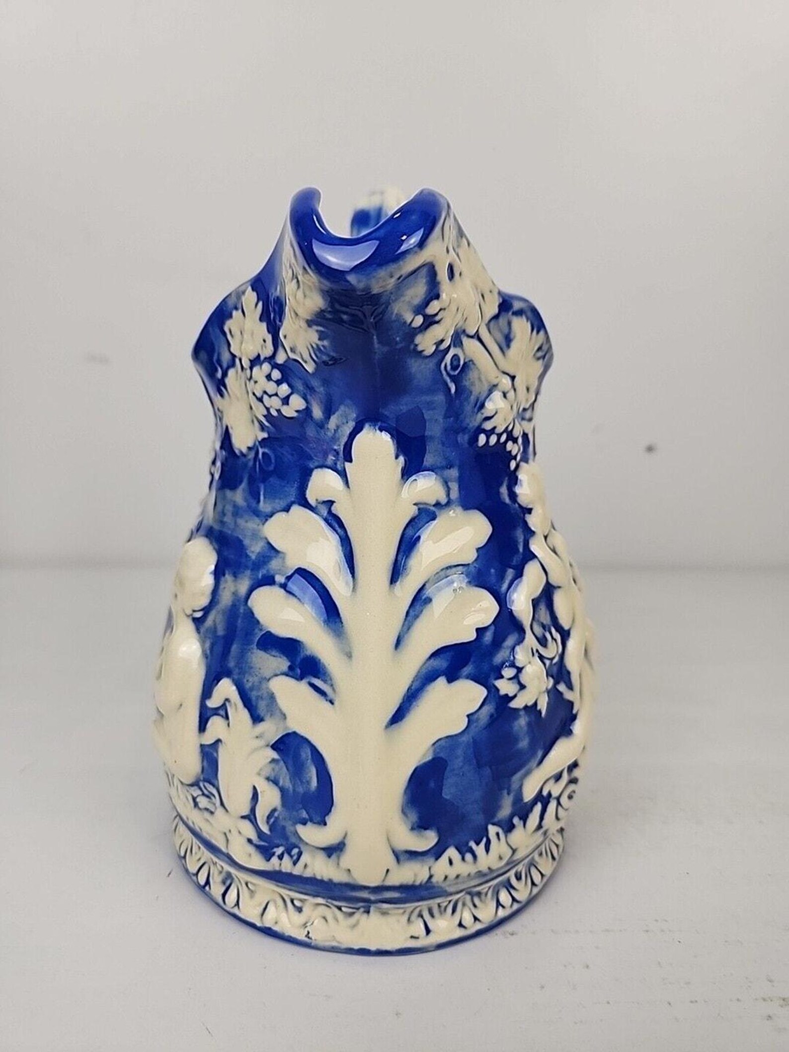 Vtg Blue and White Cherub Vase Pitcher Handpainted Glossed Shabby Chic ...