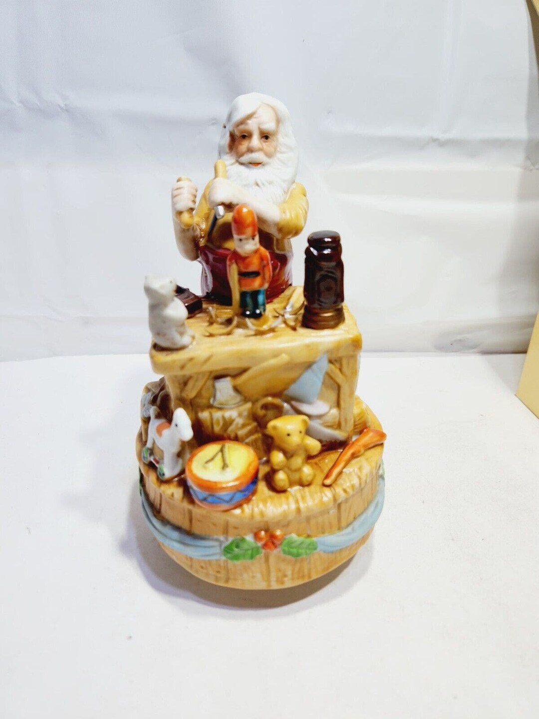 Vintage Rotating Santa Music Box Figure Jingle Bells SANTA'S WORKSHOP W ...
